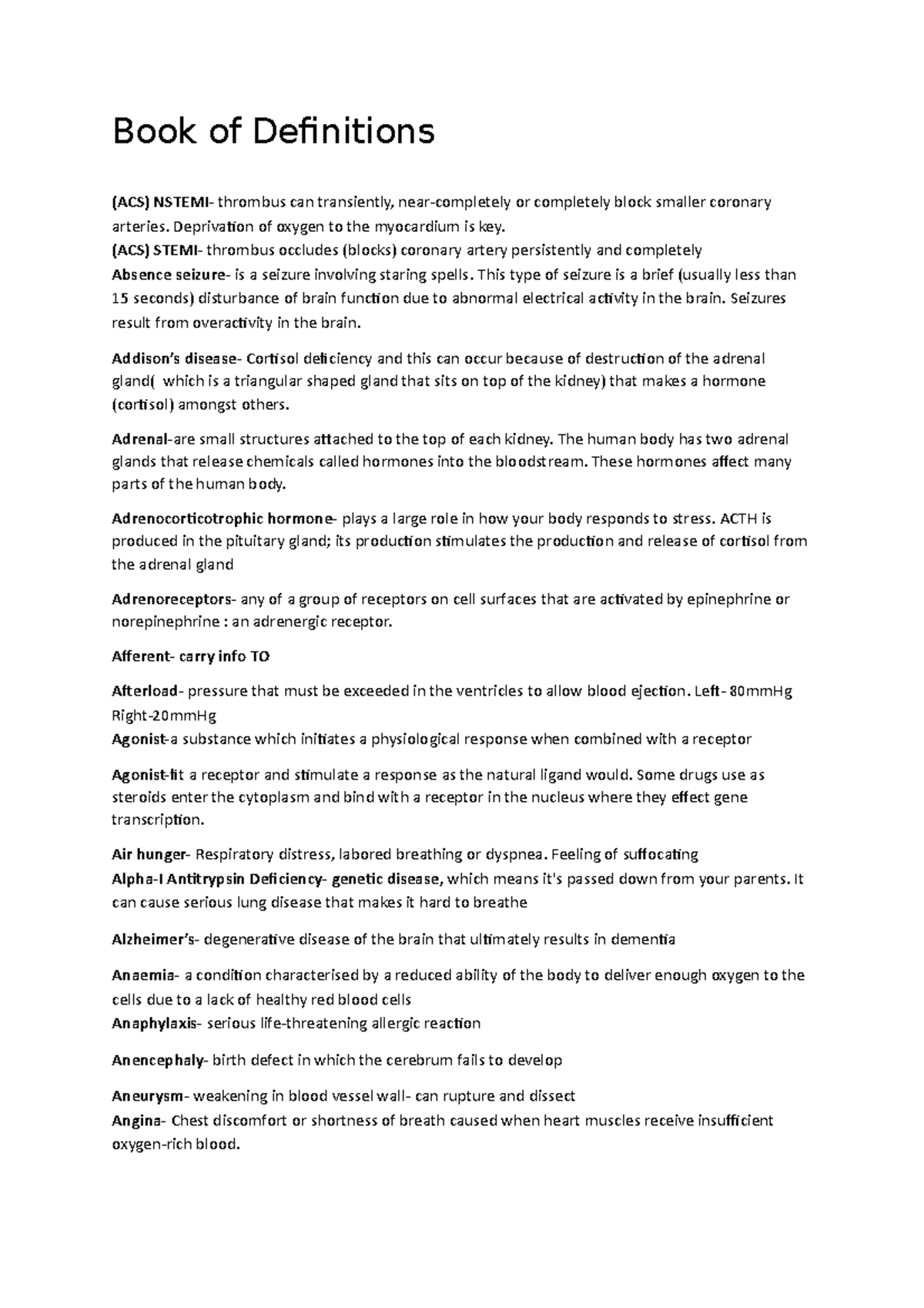 Book of Definitions - Book of Definitions (ACS) NSTEMI- thrombus can ...