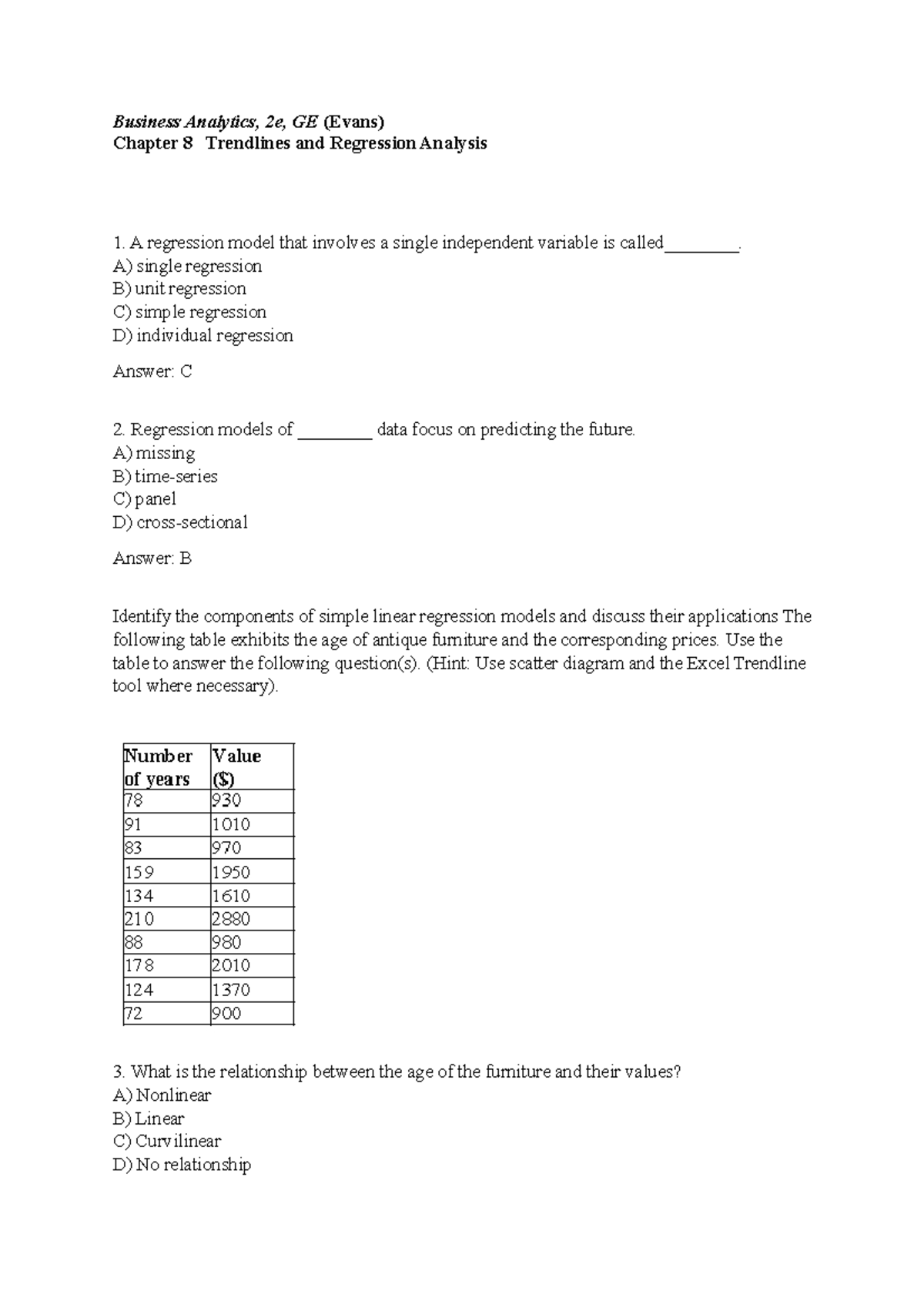 Chapter 8 questions - Business Analytics, 2e, GE (Evans) Chapter 8 ...