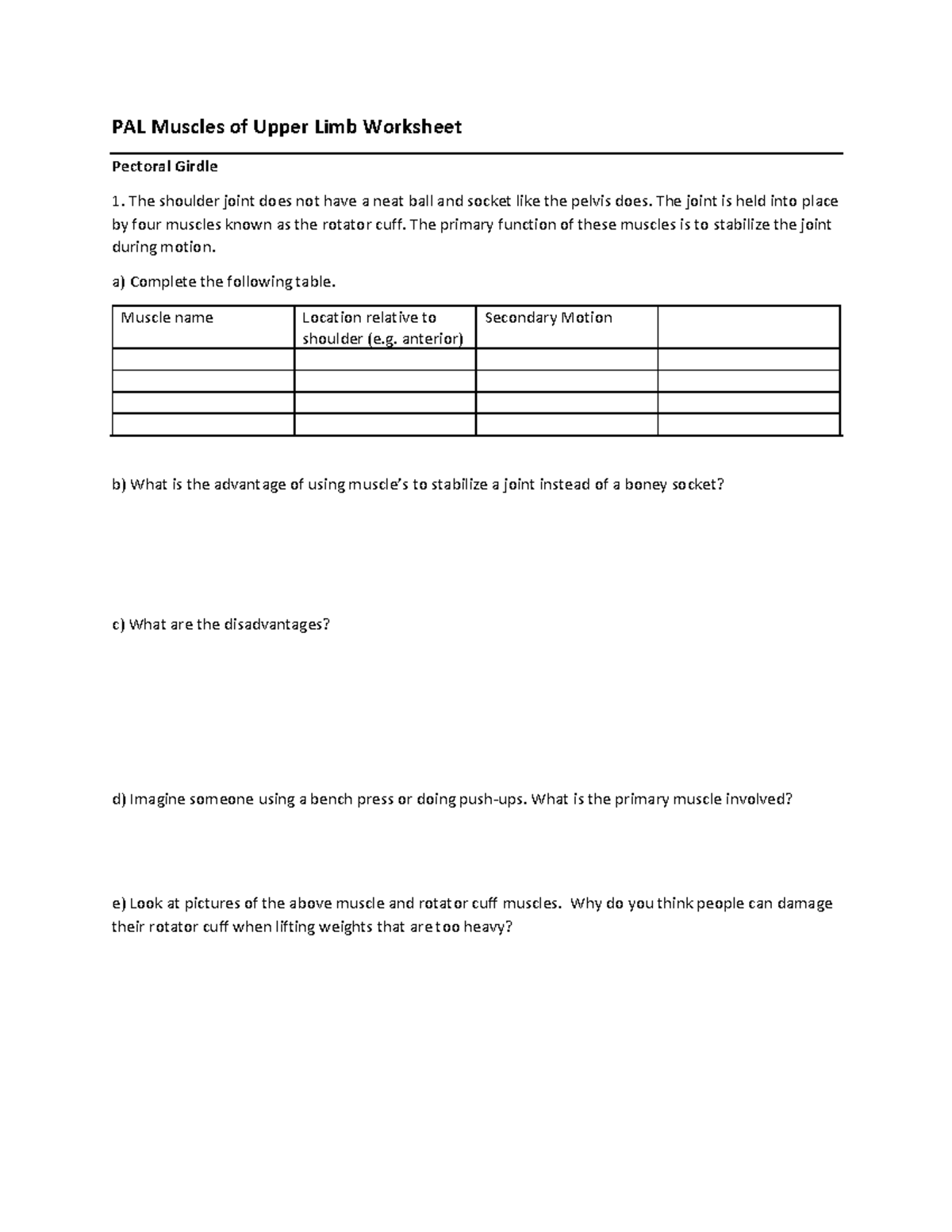 Upper-limb-worksheet - PAL Muscles of Upper Limb Worksheet Pectoral ...