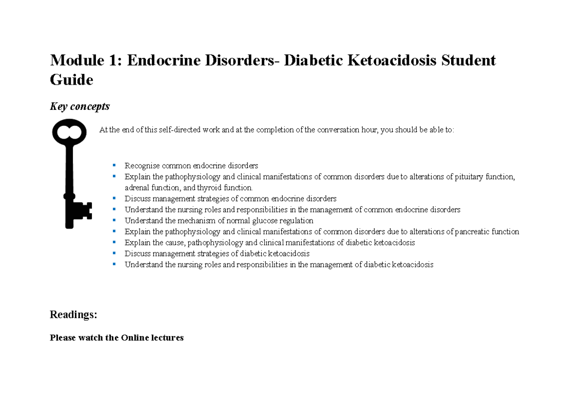 Module 1 Endocrine- Diabetic Ketoacidosis Student Guide - Module 1 ...