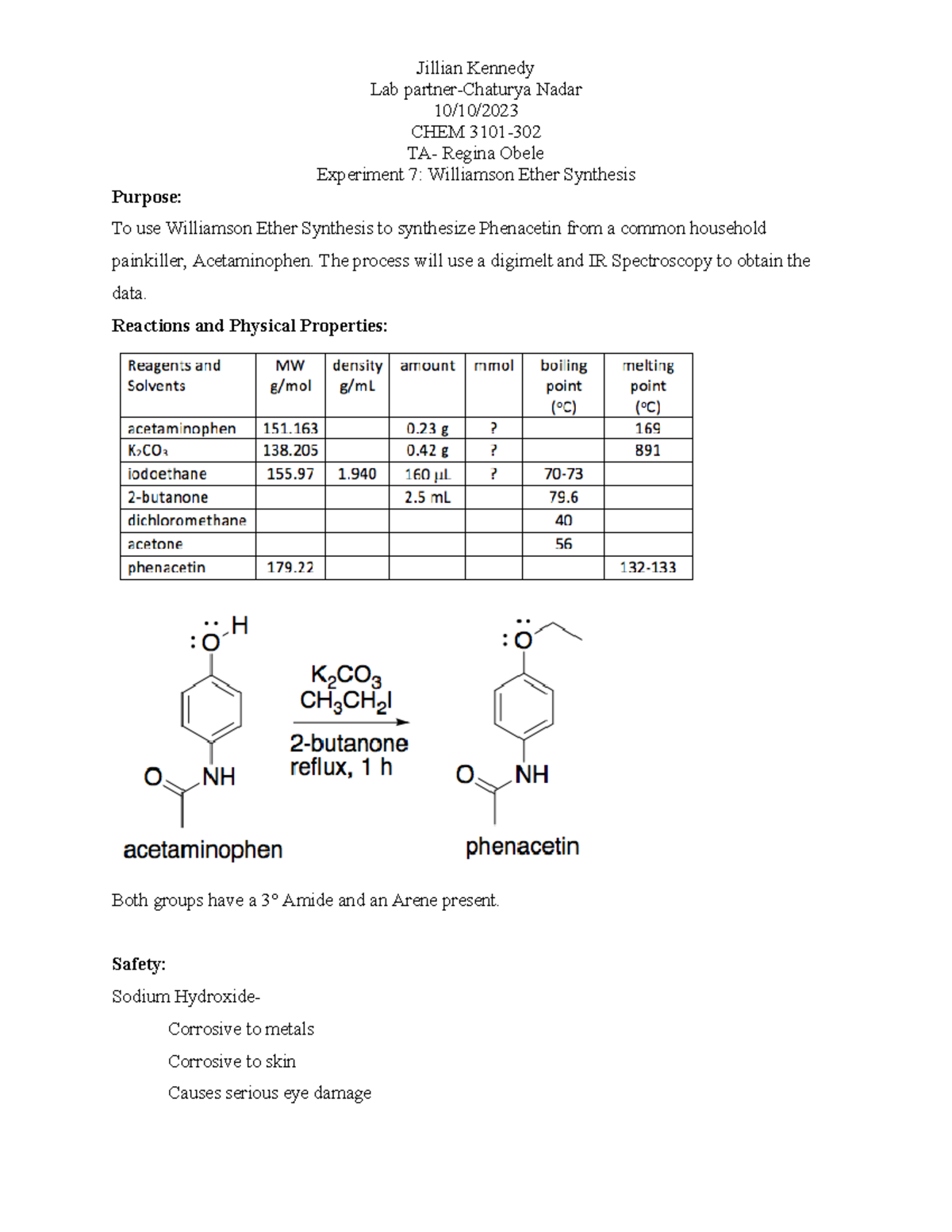 Lab 7 - Lab 7 - Jillian Kennedy Lab partner-Chaturya Nadar 10/10/ CHEM 3101- TA- Regina Obele ...