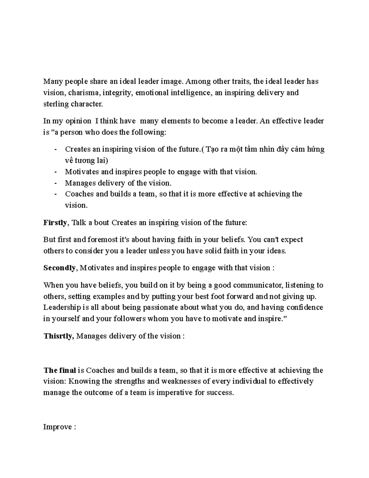 Topic thứ 4 - Many people share an ideal leader image. Among other ...