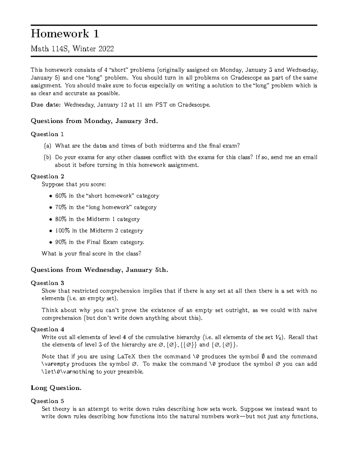 Hw1 - Set theory for ml - Homework 1 Math 114S, Winter 2022 This homework consists of 4 “short ...