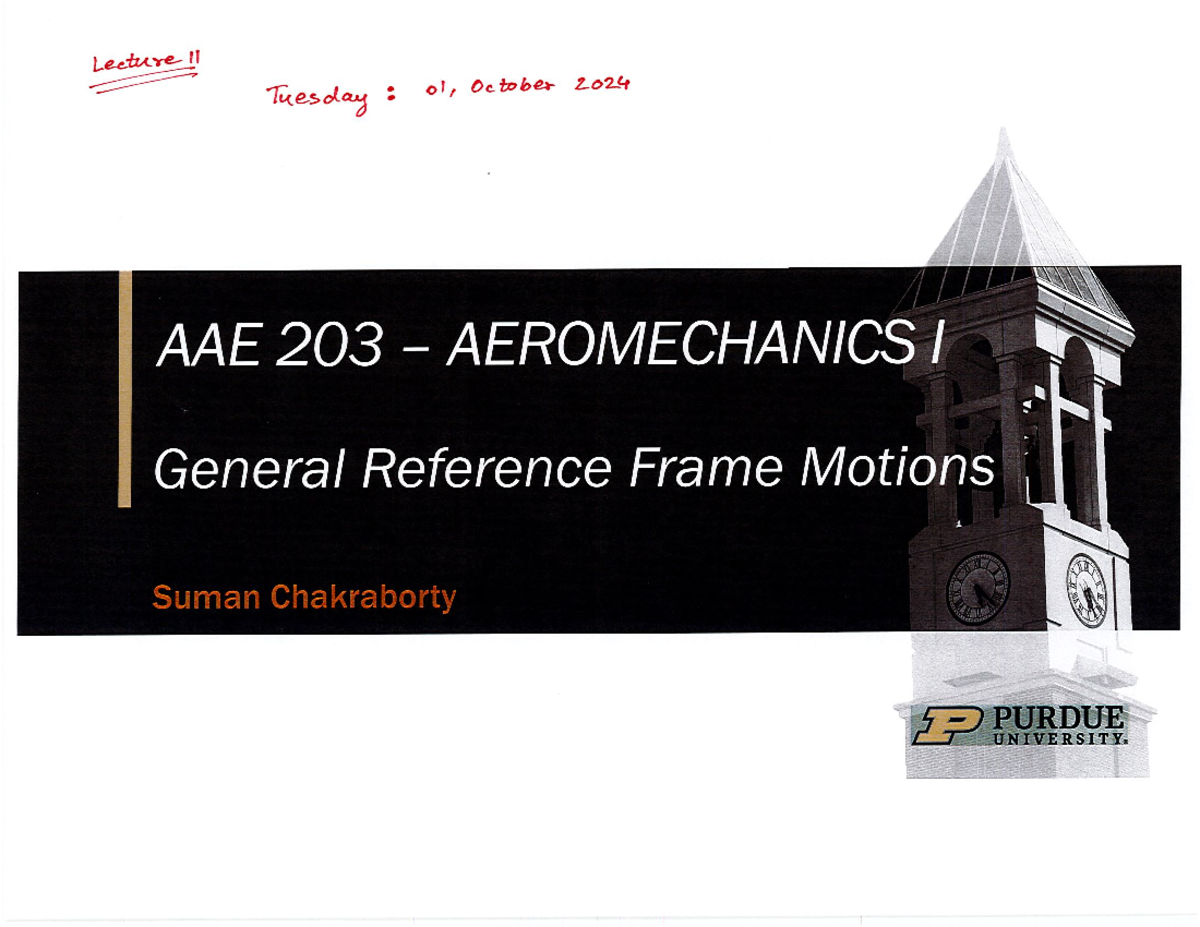 L11 General Reference Frames Full Slides v2 - Lecture Tuesday : 01, October 2024 AAE 203 - Studocu