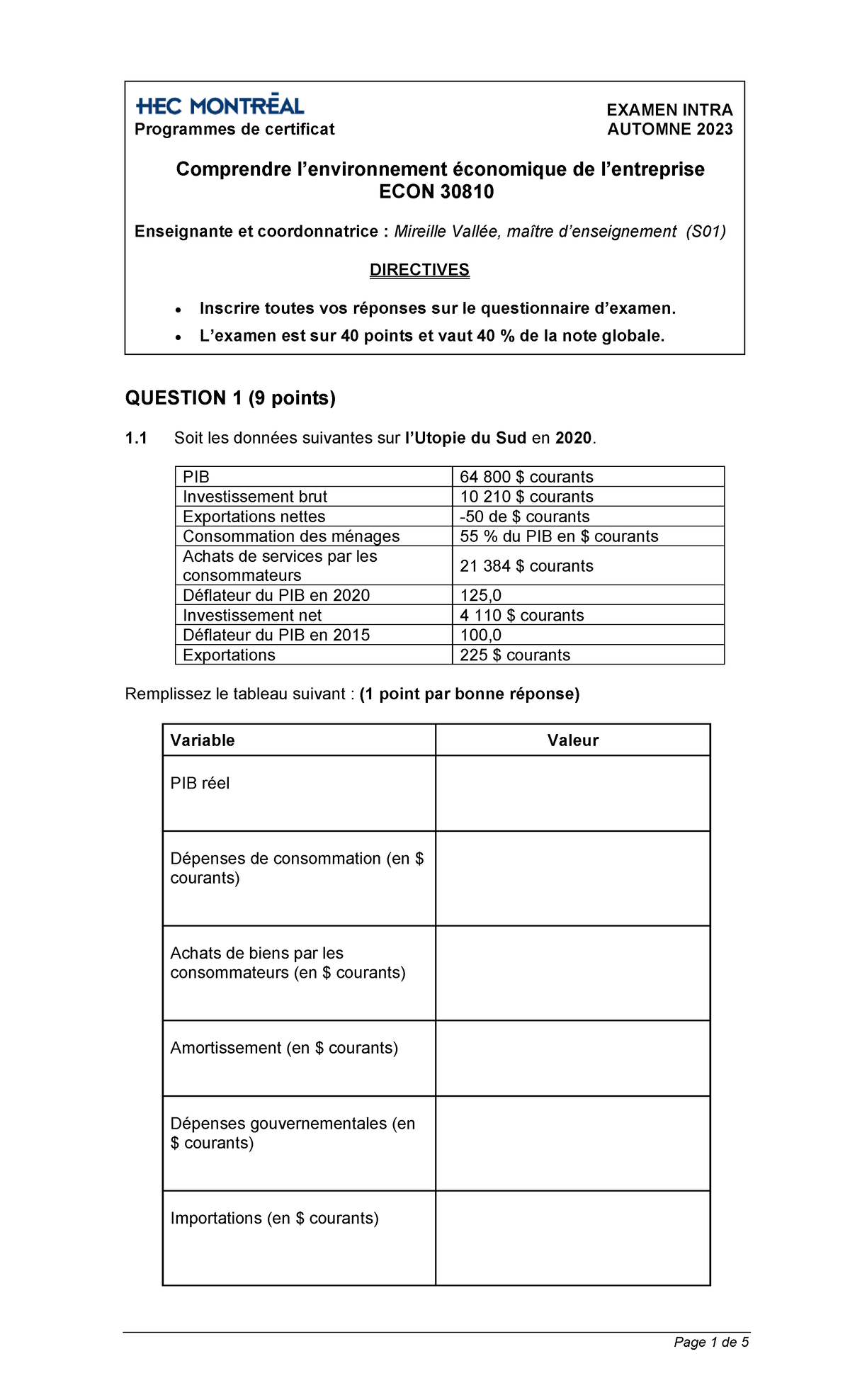 ECON 30810 A2023 Questionnaire intra relecture - Page 1 de 5 EXAMEN ...
