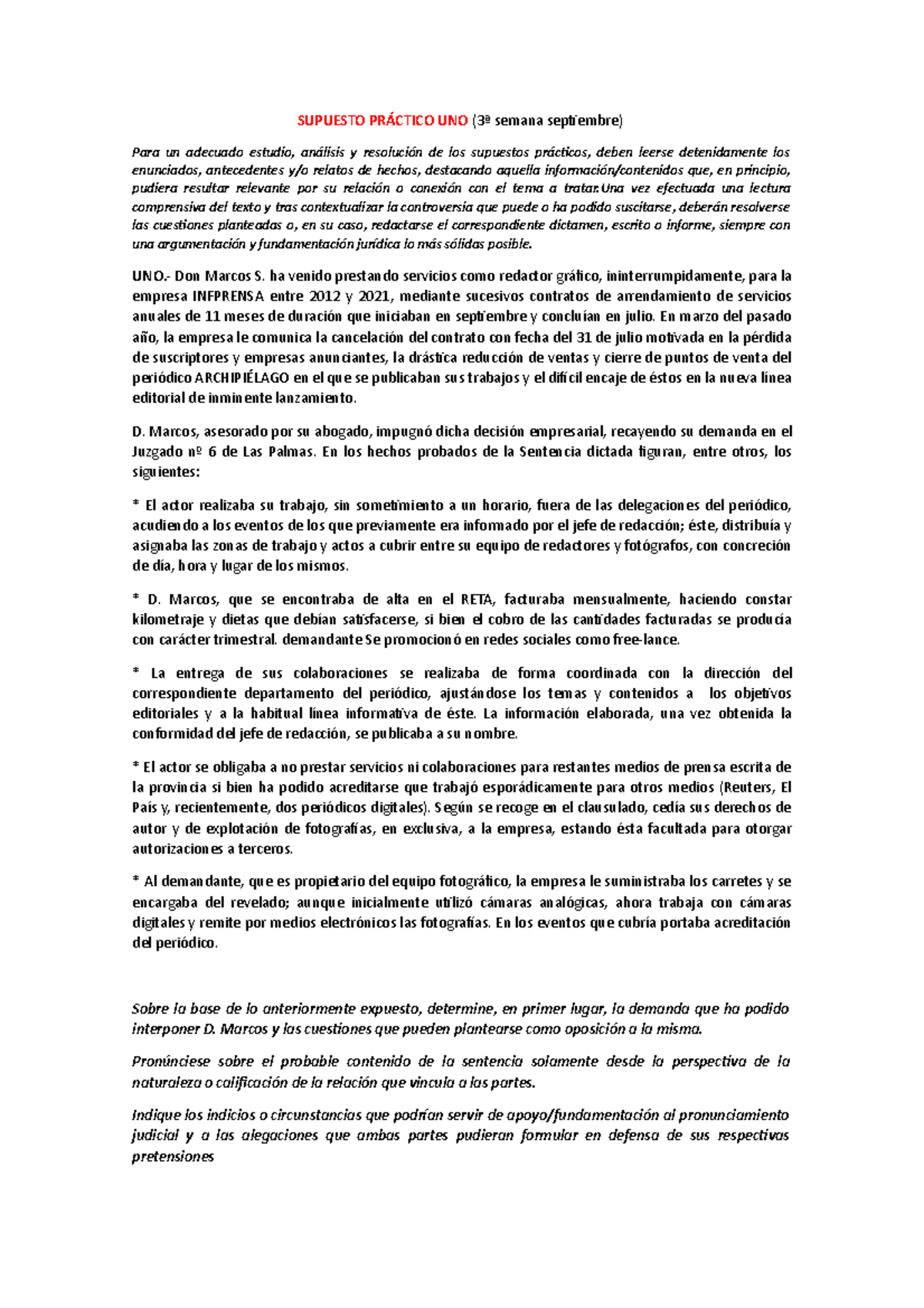 Supuesto Práctico UNO - jxkdd kckf jdjd kd - SUPUESTO PRÁCTICO UNO (3ª ...