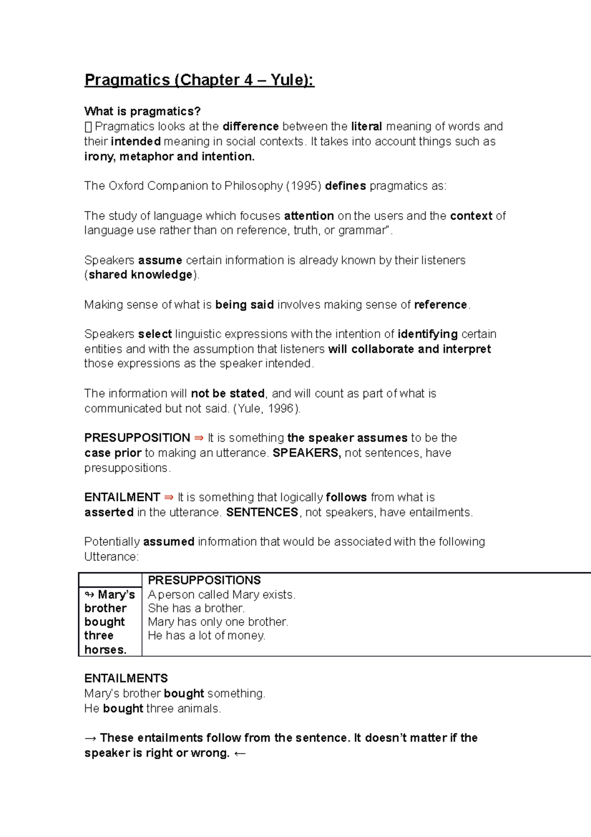 Pragmatics - George Yule - Pragmatics (Chapter 4 – Yule): What is ...