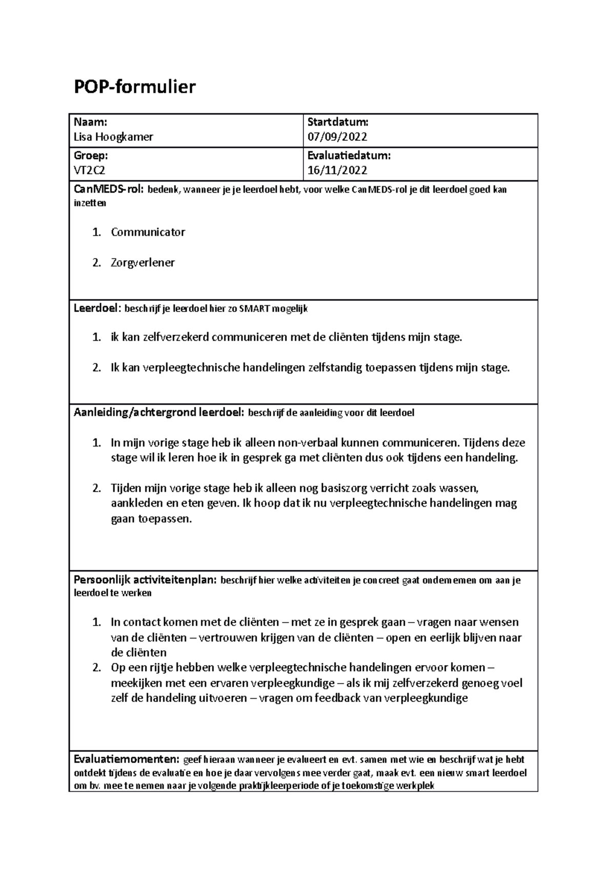 Bron 1 POP formulier SLO 21-22 - POP-formulier Naam: Lisa Hoogkamer ...