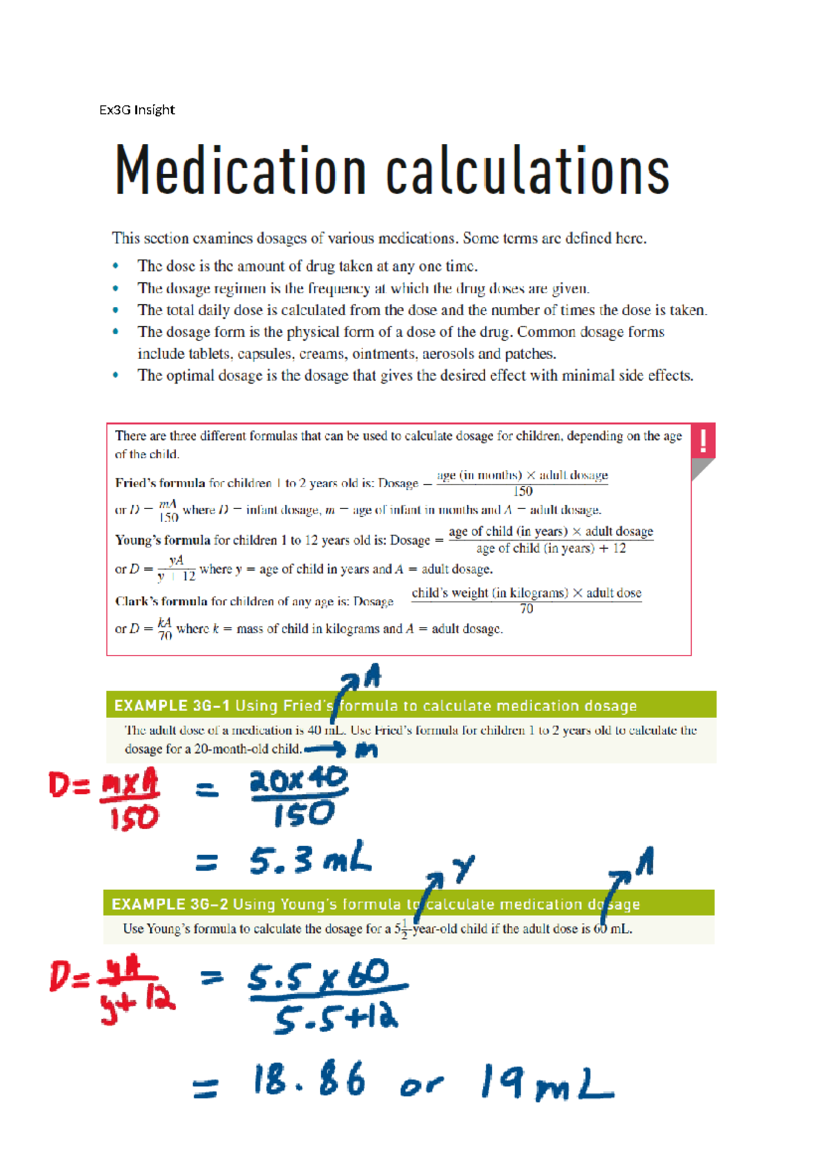 Explanation 5. Medication Ex3G - Ex3G Insight Medication calculations ...