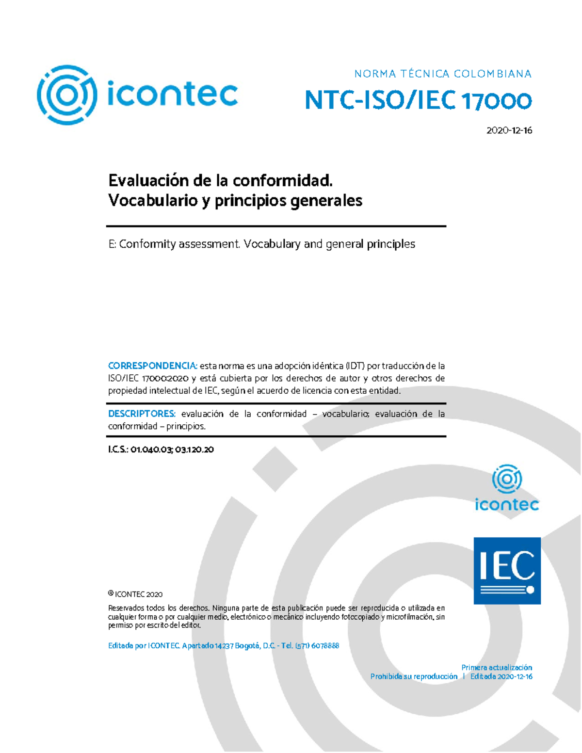 525309015 NTC ISO IEC 17000 2020 - NORMA TÉCNICA COLOMBIANA NTC-ISO/IEC ...