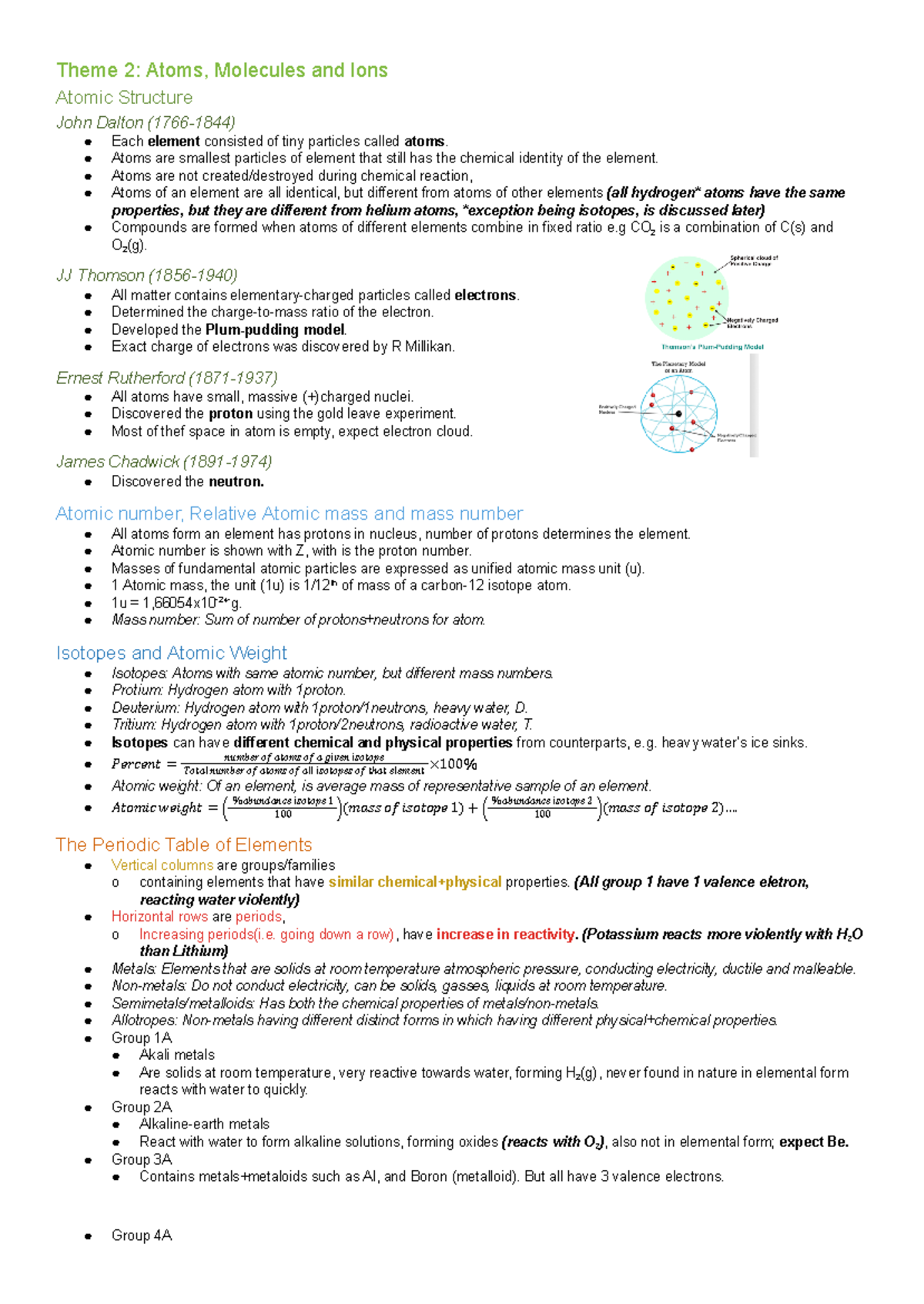 Theme 2 Atoms, Molecules and Ions - Atoms are smallest particles of ...
