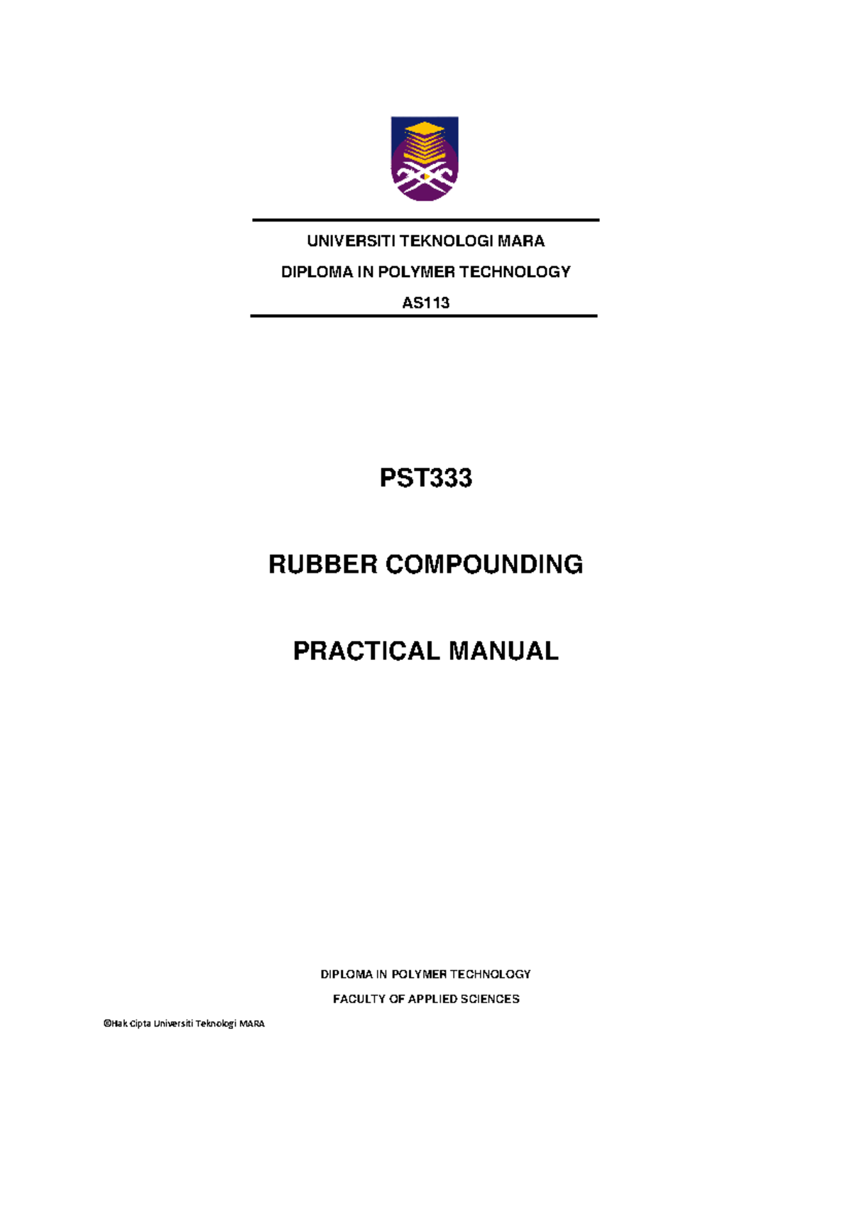 Lab manual pst333 - UNIVERSITI TEKNOLOGI MARA DIPLOMA IN POLYMER ...