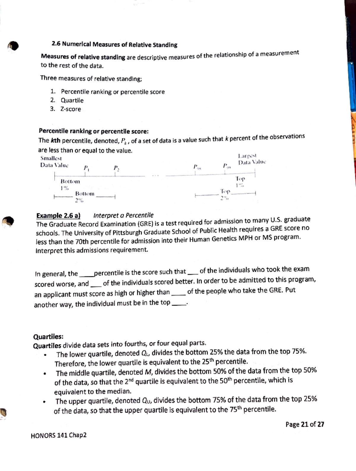 Stats Chapter 2 prt. 3 - Notes and Problems - ,_ 2 MeasuresofRelative ...