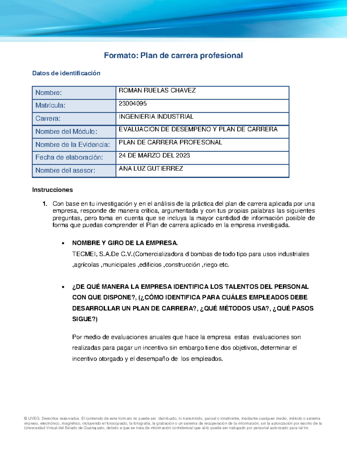 Ruelas - Roman-PLAN DE Carrera - © UVEG. Derechos reservados. El ...
