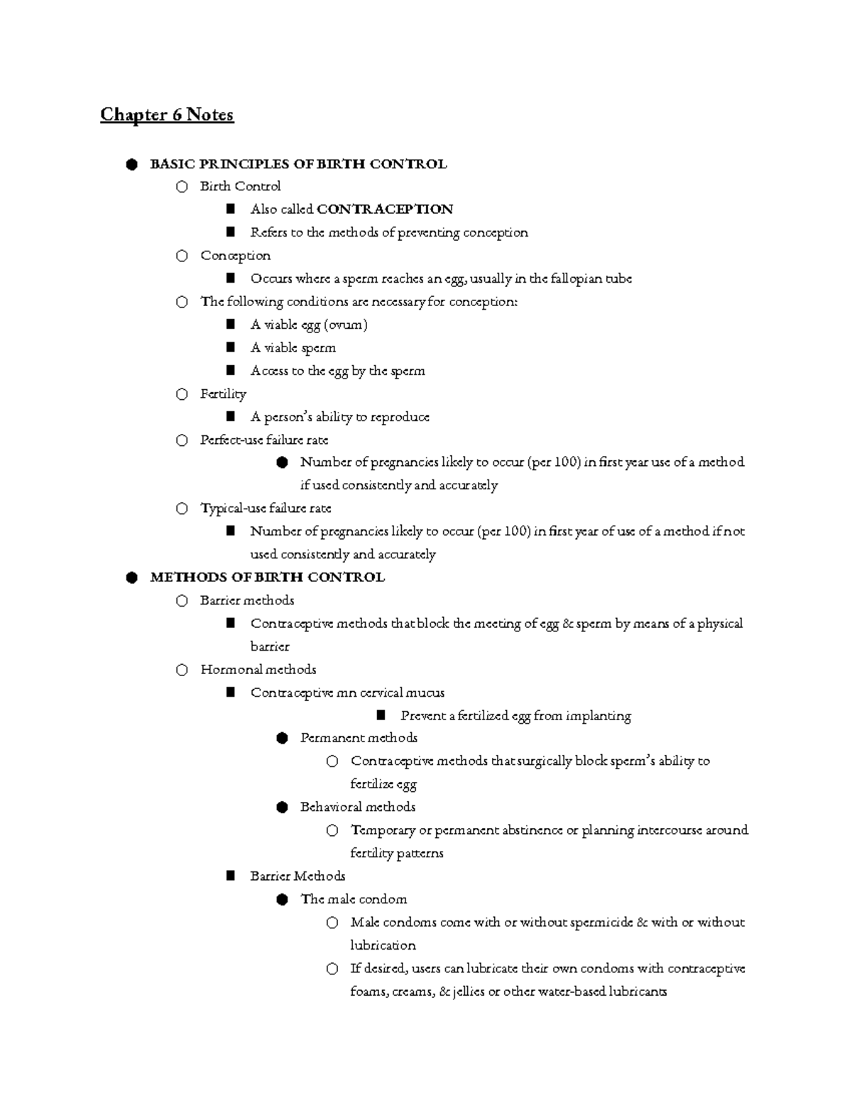HSCI 131 Chapter 6 Birth Control - Chapter 6 Notes BASIC PRINCIPLES OF ...
