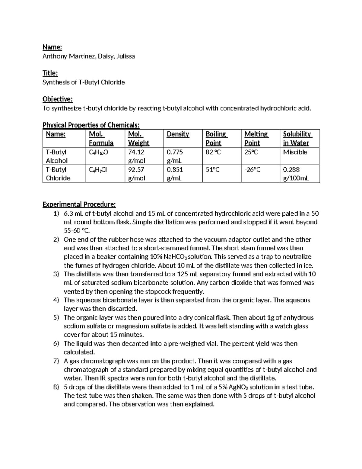 Post Lab #5 - Summary Introductory Organic Chemistry - Name: Anthony ...