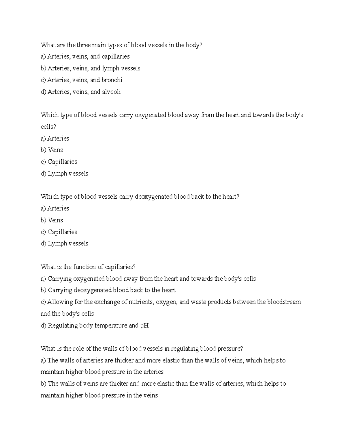 Blood vessels quiz - What are the three main types of blood vessels in ...