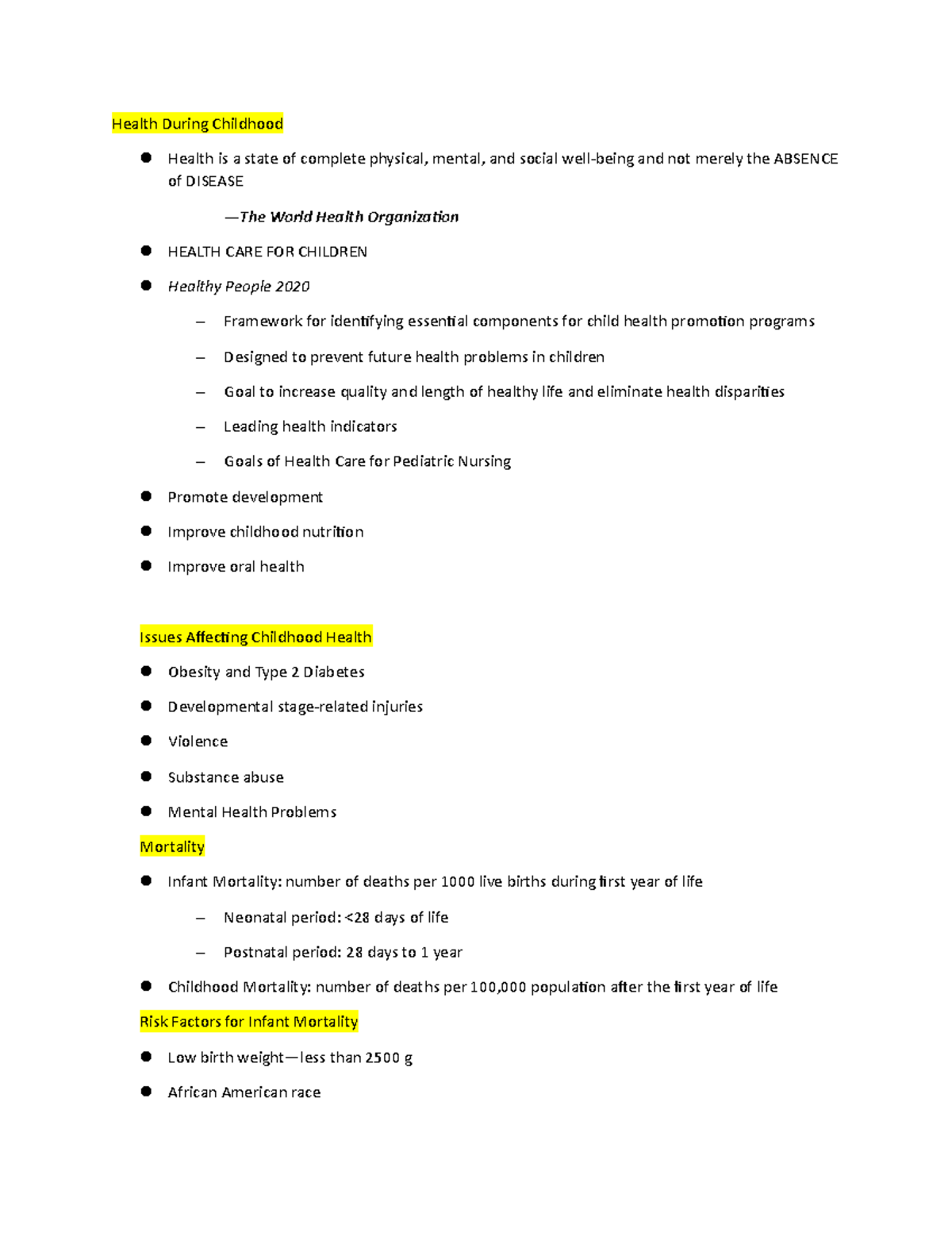 Pedi Introduction Notes - Health During Childhood Health is a state of ...