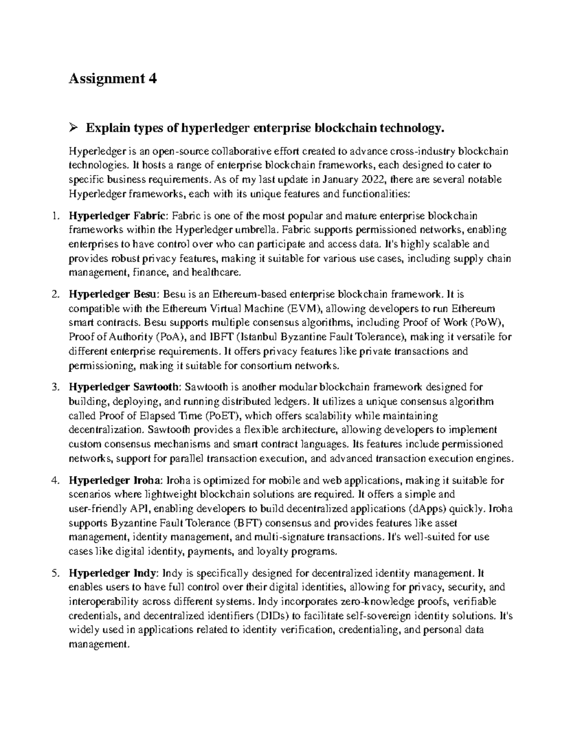 BLC assignment - Assignment 4 Explain types of hyperledger enterprise ...