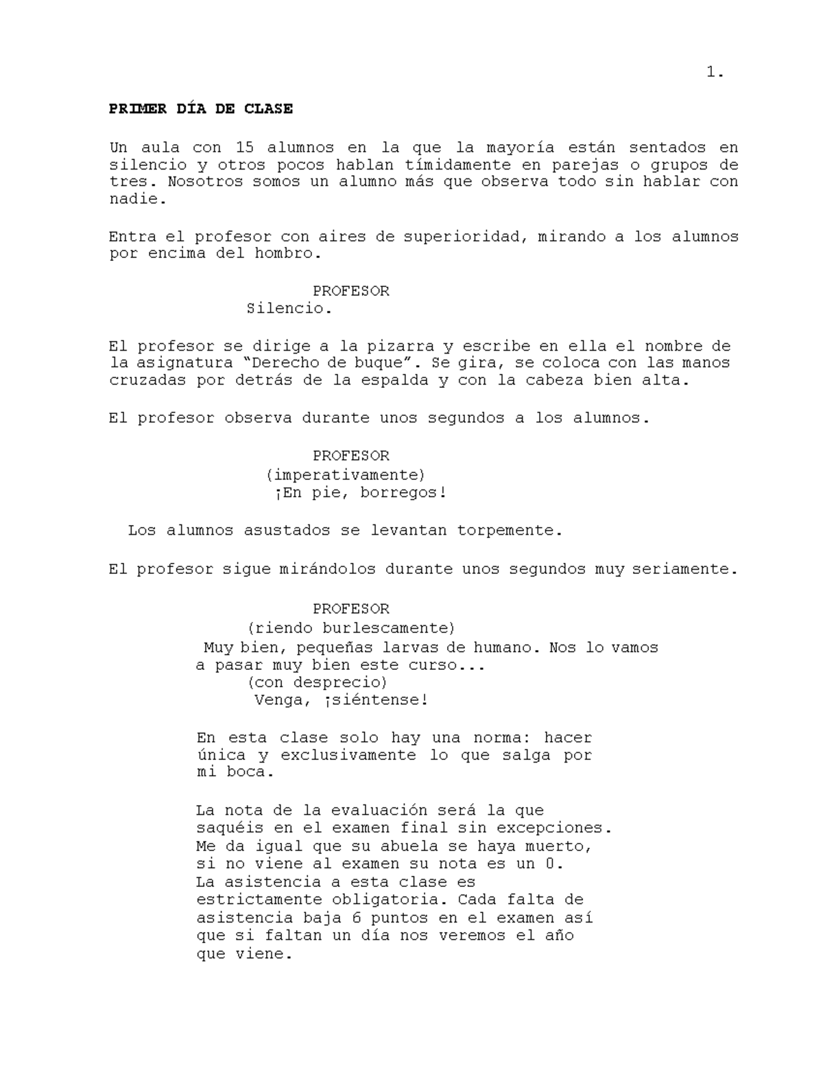 Script Corto 360[5108] - PRIMER DÍA DE CLASE Un aula con 15 alumnos en ...