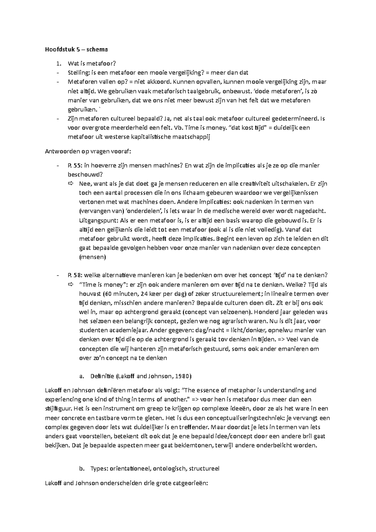 Les 5 - schema - deel van cursus - Hoofdstuk 5 – schema Wat is metafoor ...