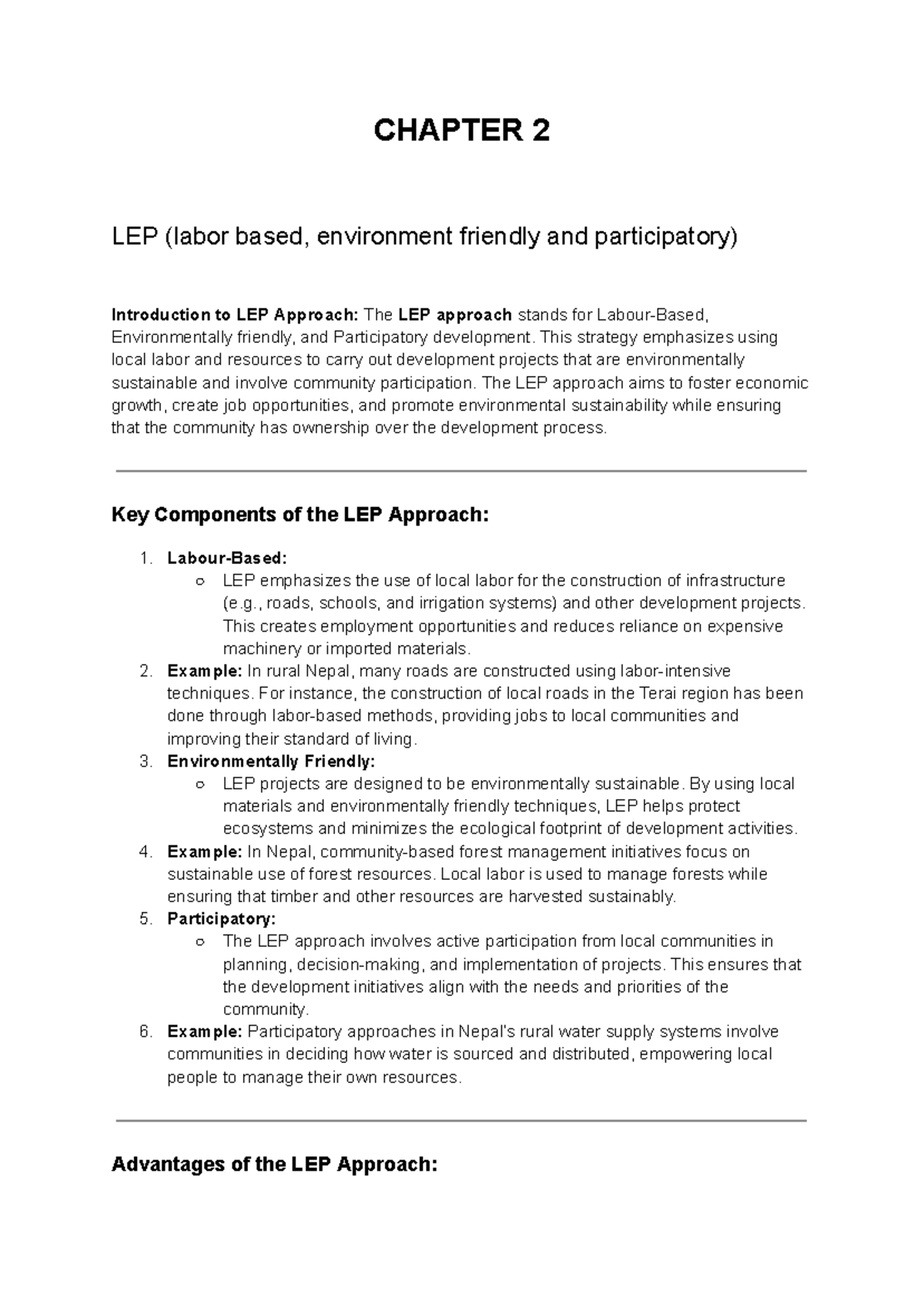 Chapter 2 - summary - CHAPTER 2 LEP (labor based, environment friendly ...
