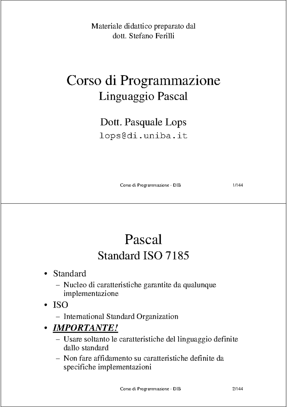 Modulo Linguaggio Pascal - Programmazione - UNIBA - Studocu
