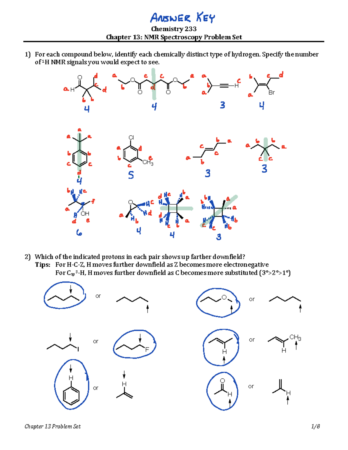 Ch 13 Problem Set - Key - F16 - Chemistry 233 Chapter 13: NMR ... Ch 13 Problem Set - Key - F16 - Chemistry 233 Chapter 13: NMR ...
