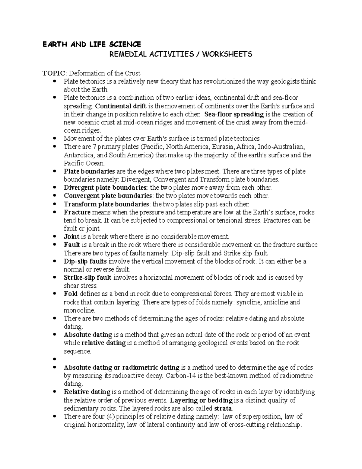 11. Remedial Module - EARTH AND LIFE SCIENCE REMEDIAL ACTIVITIES ...