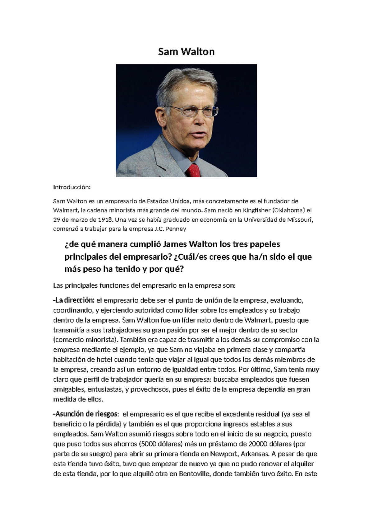 Sam Walton biografía - Sam Walton Introducción: Sam Walton es un ...