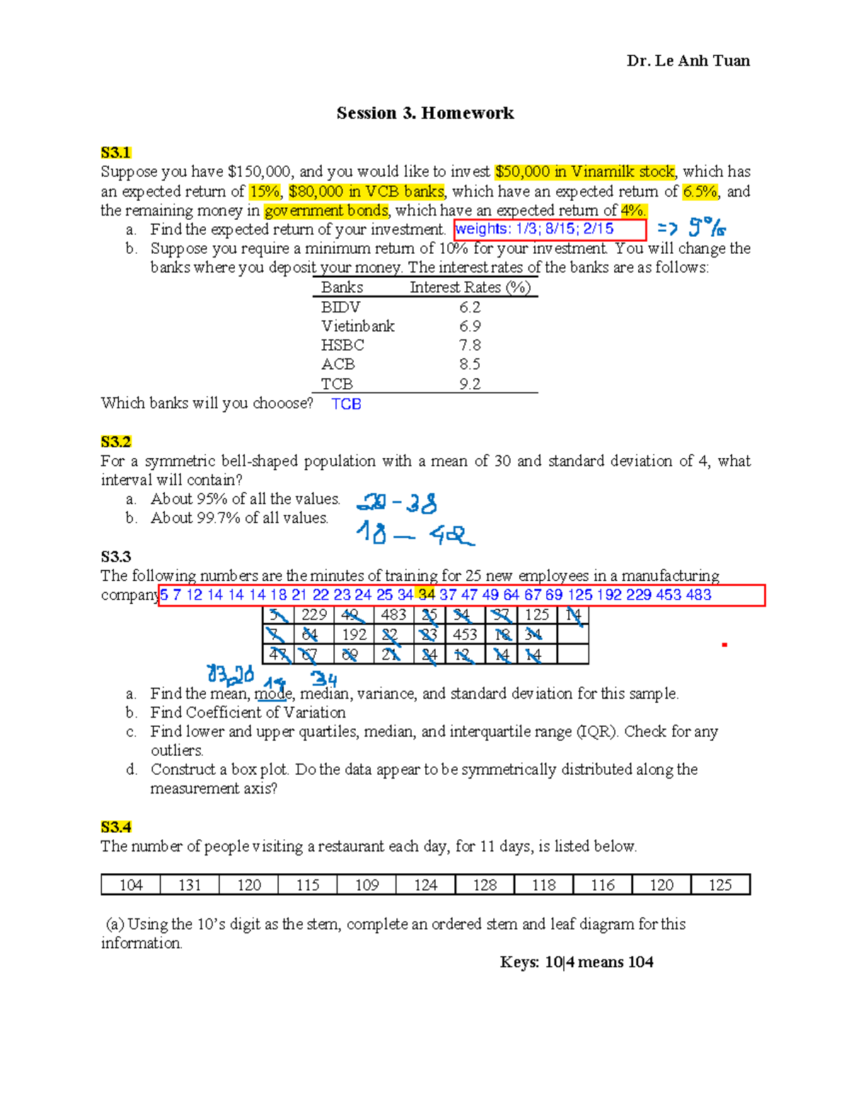 HW Session-3 - aaa - Dr. Le Anh Tuan Session 3. Homework S3. Suppose ...