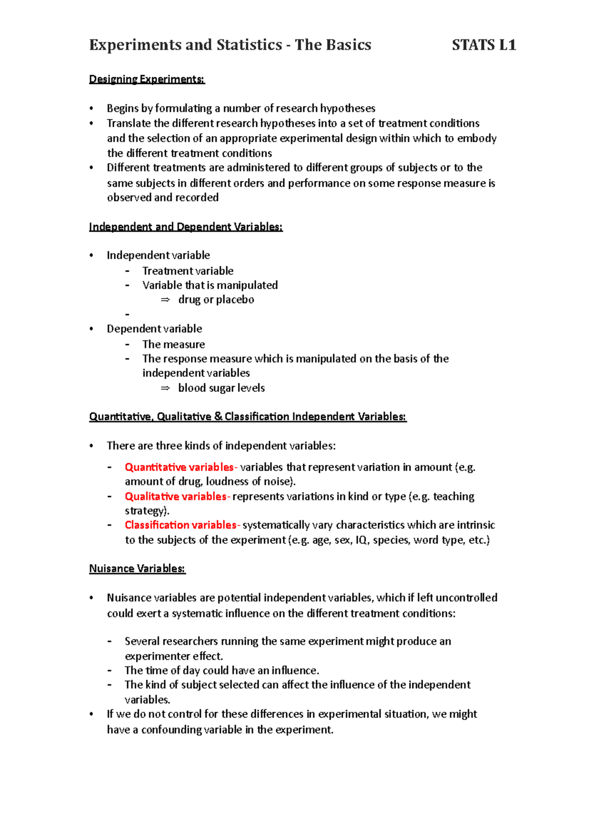 Statistics Lecture 1 Experiments And Statistics The Basics Stats L1 Designing Experiments