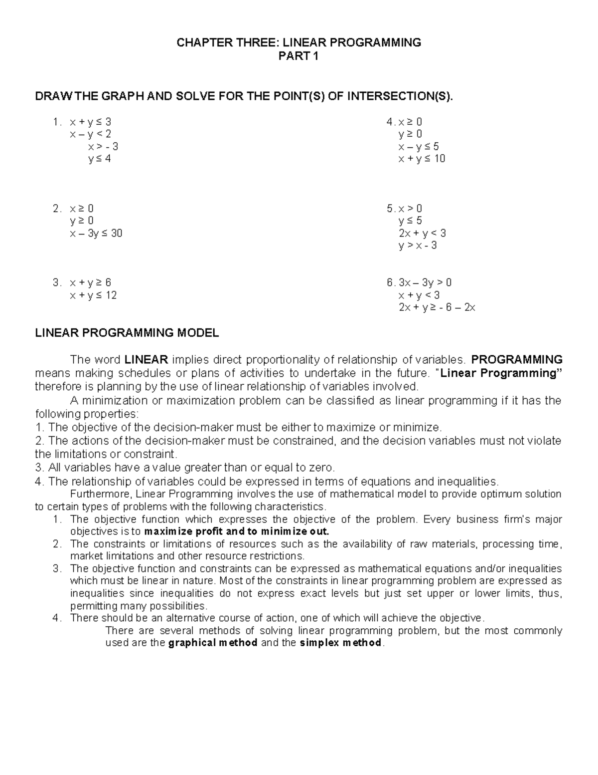 Linear Programming Asda Chapter Three Linear Programming Part 1 Draw The Graph And Solve 5450