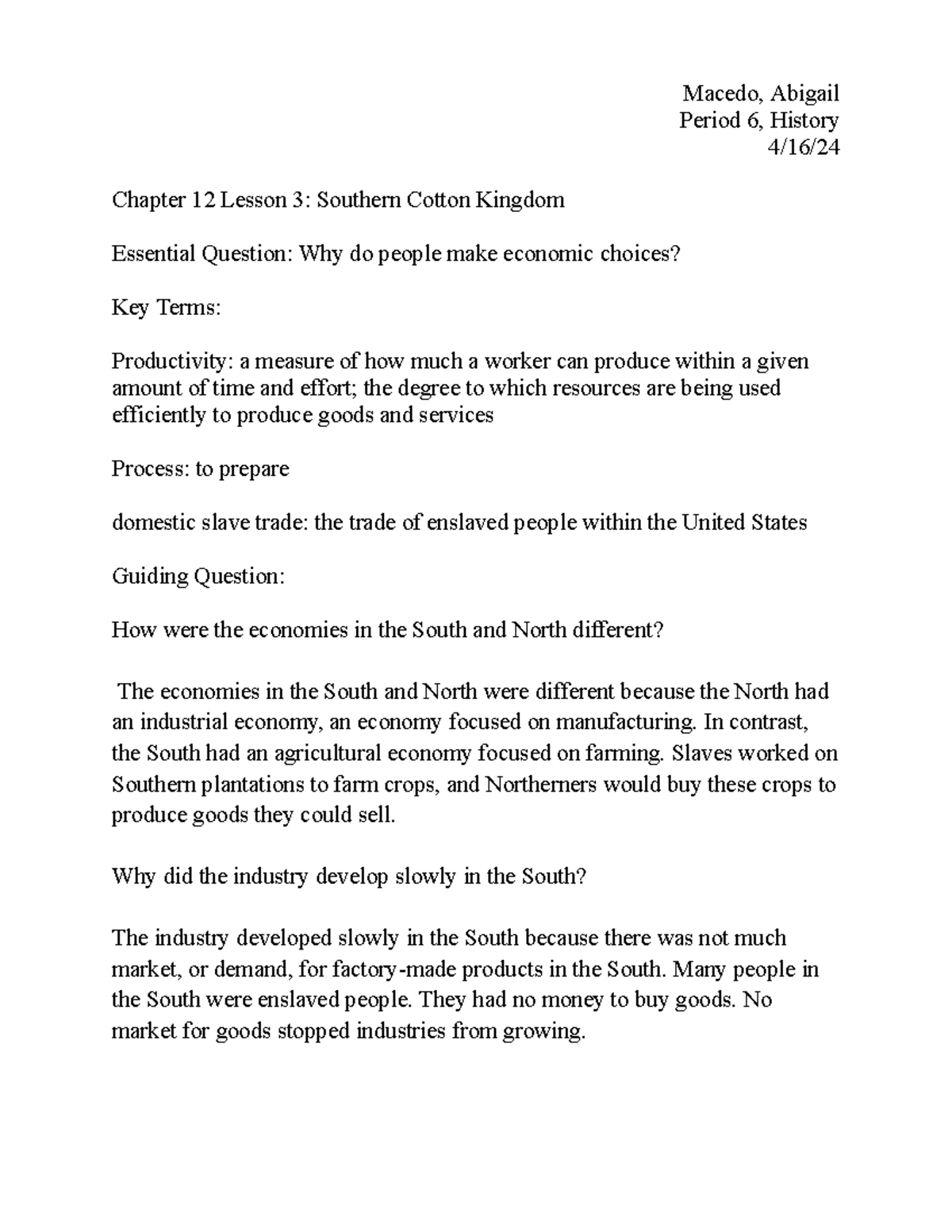 Chapter 12 Lesson 3 - Assignement for class - Macedo, Abigail Period 6 ...
