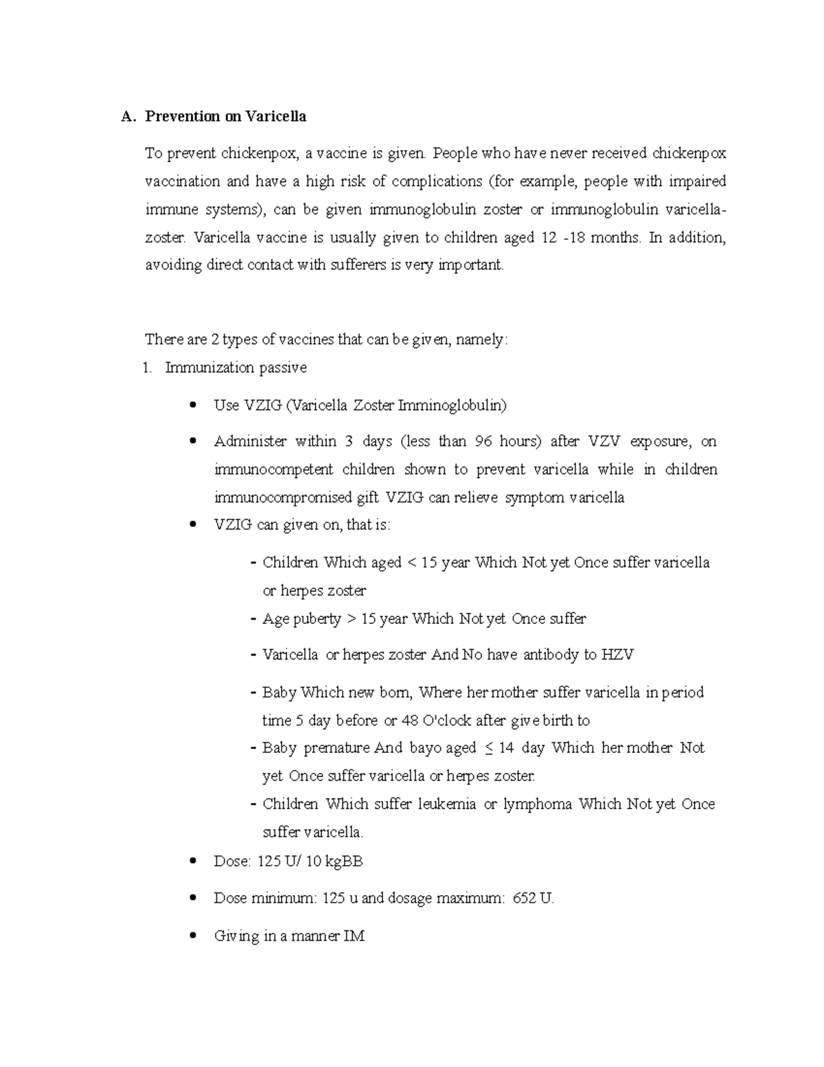 Prevention and Prognosis Educate on Varicella - A. Prevention on ...