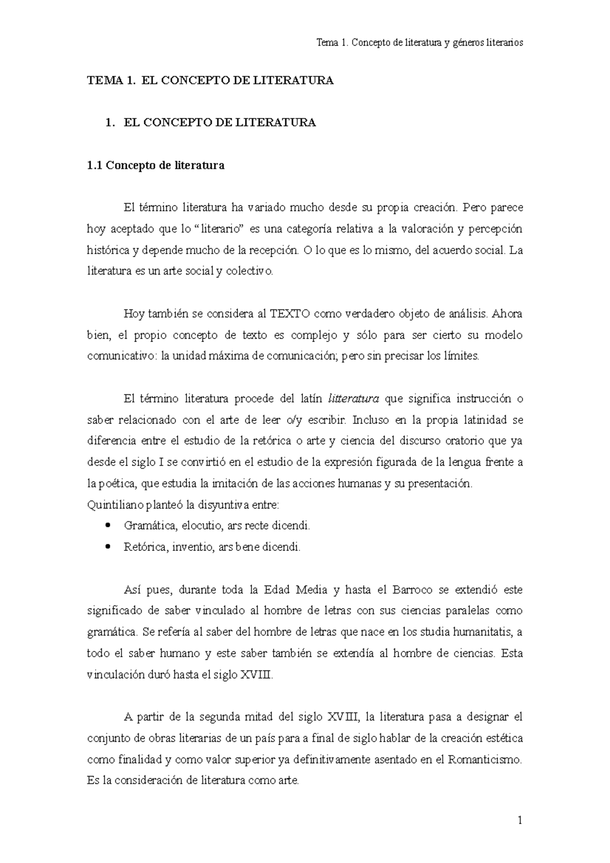 Tema 1 Introducción a la Literatura - TEMA 1. EL CONCEPTO DE LITERATURA ...