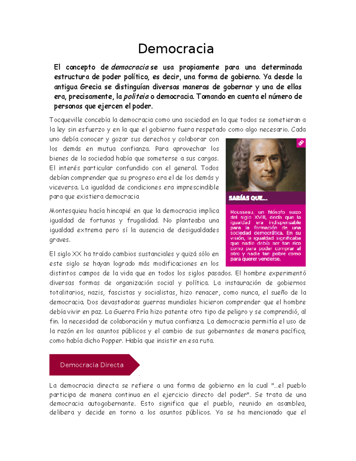 Democracia - Democracia El concepto de democracia se usa propiamente ...