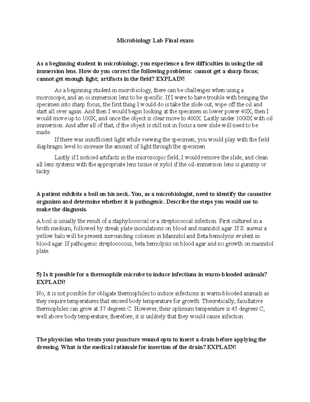 Micro Bio Lab final - BIO 254 - Studocu