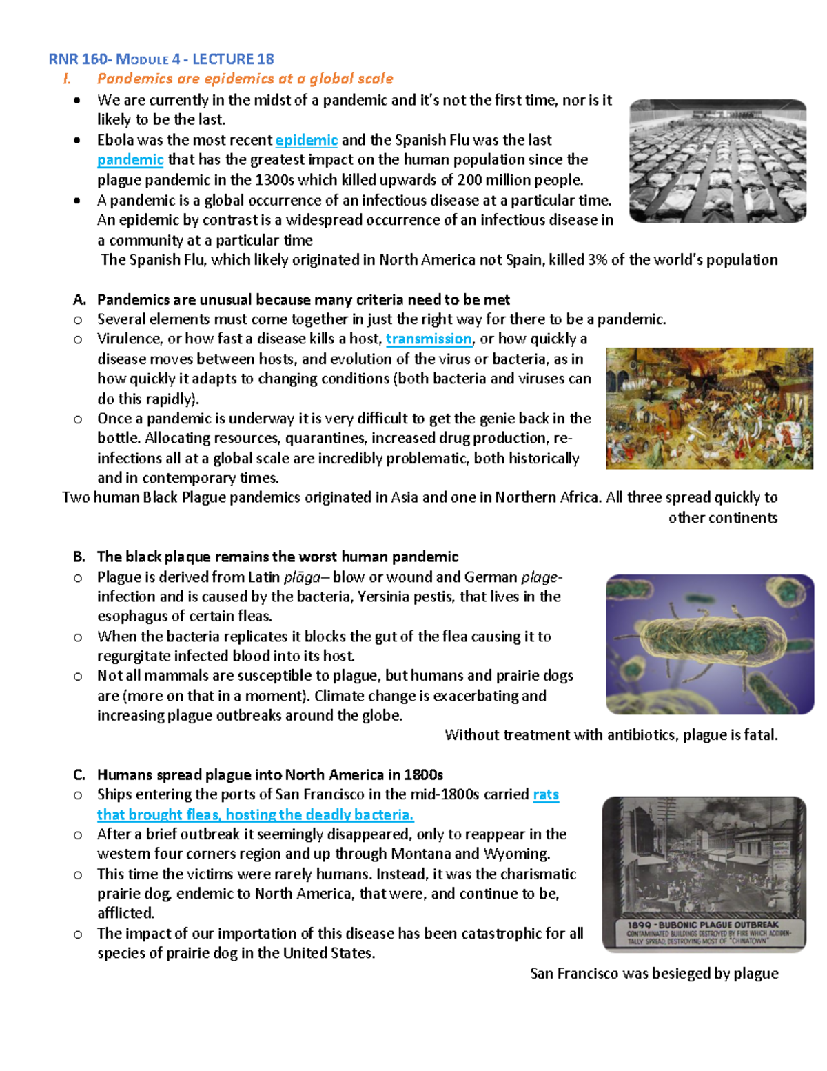 RNR 160- Module 4 - Lecture 18 - I. Pandemics are epidemics at a global ...