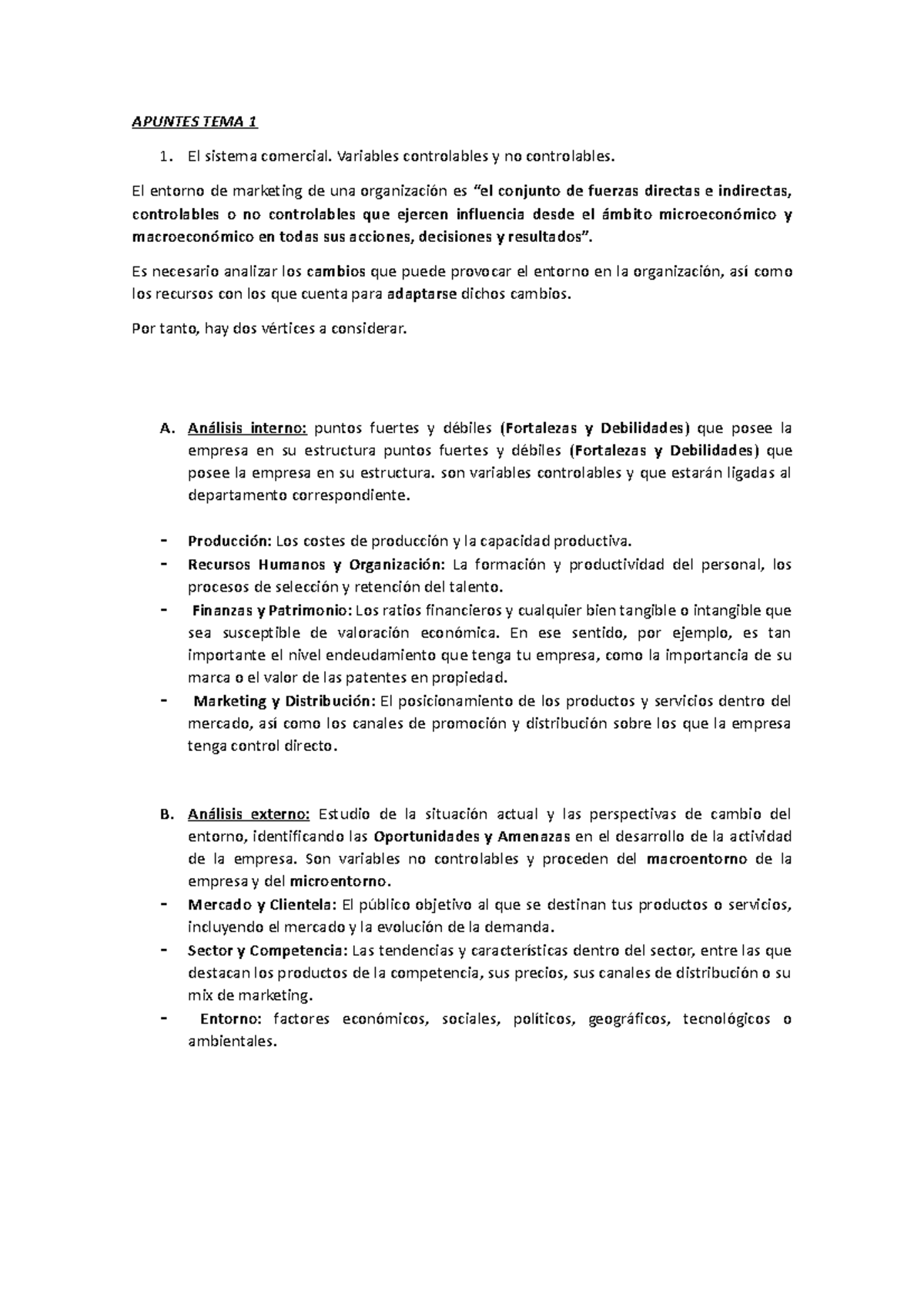 Apuntes TEMA 1 Inestigación - APUNTES TEMA 1 1. El sistema comercial ...