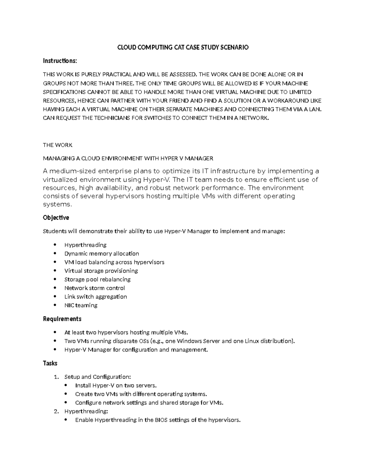 Cloud Computing CAT CASE Study Scenario - CLOUD COMPUTING CAT CASE ...