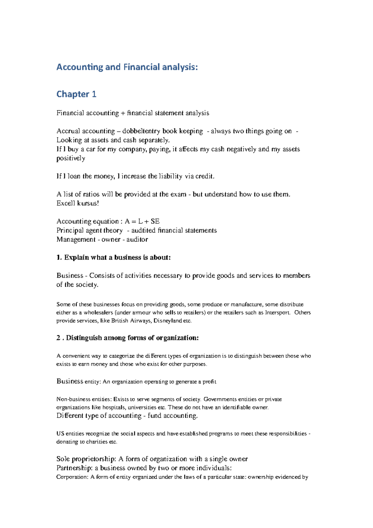 Accounting and Financial Analysis - Lecture notes, lectures 1 - 10 ...