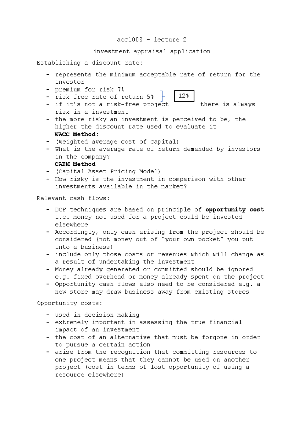 Lec-2 - Lecture notes 2 - acc1003 – lecture 2 investment appraisal ...