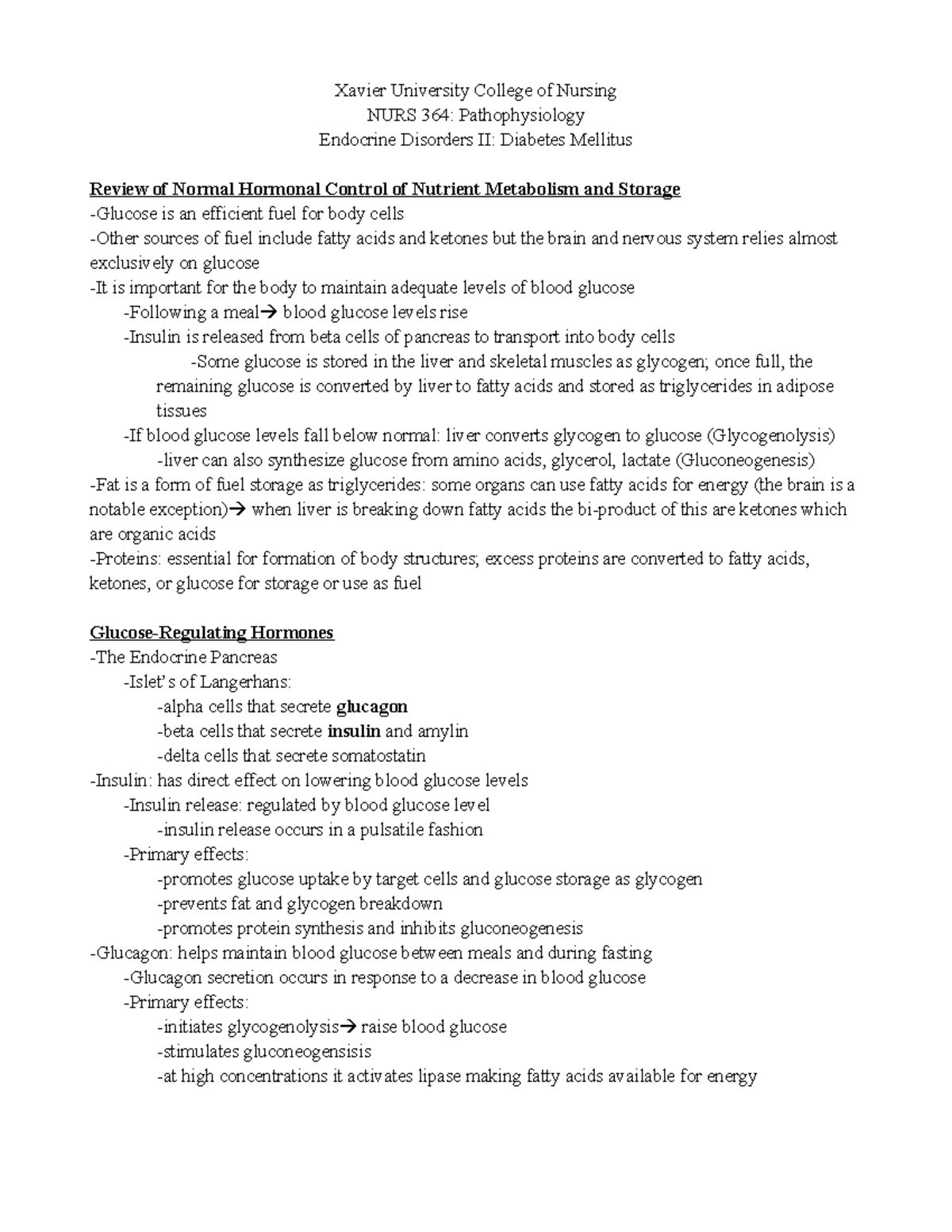 Endocrine disorders 2 DM Class notes Answers - Xavier University ...
