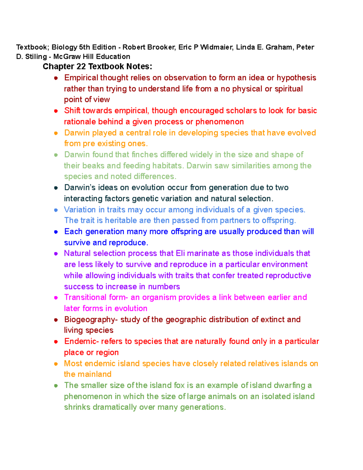 Textbook; Biology 5th Edition - Mc Graw Hill Education CHP 22 ...