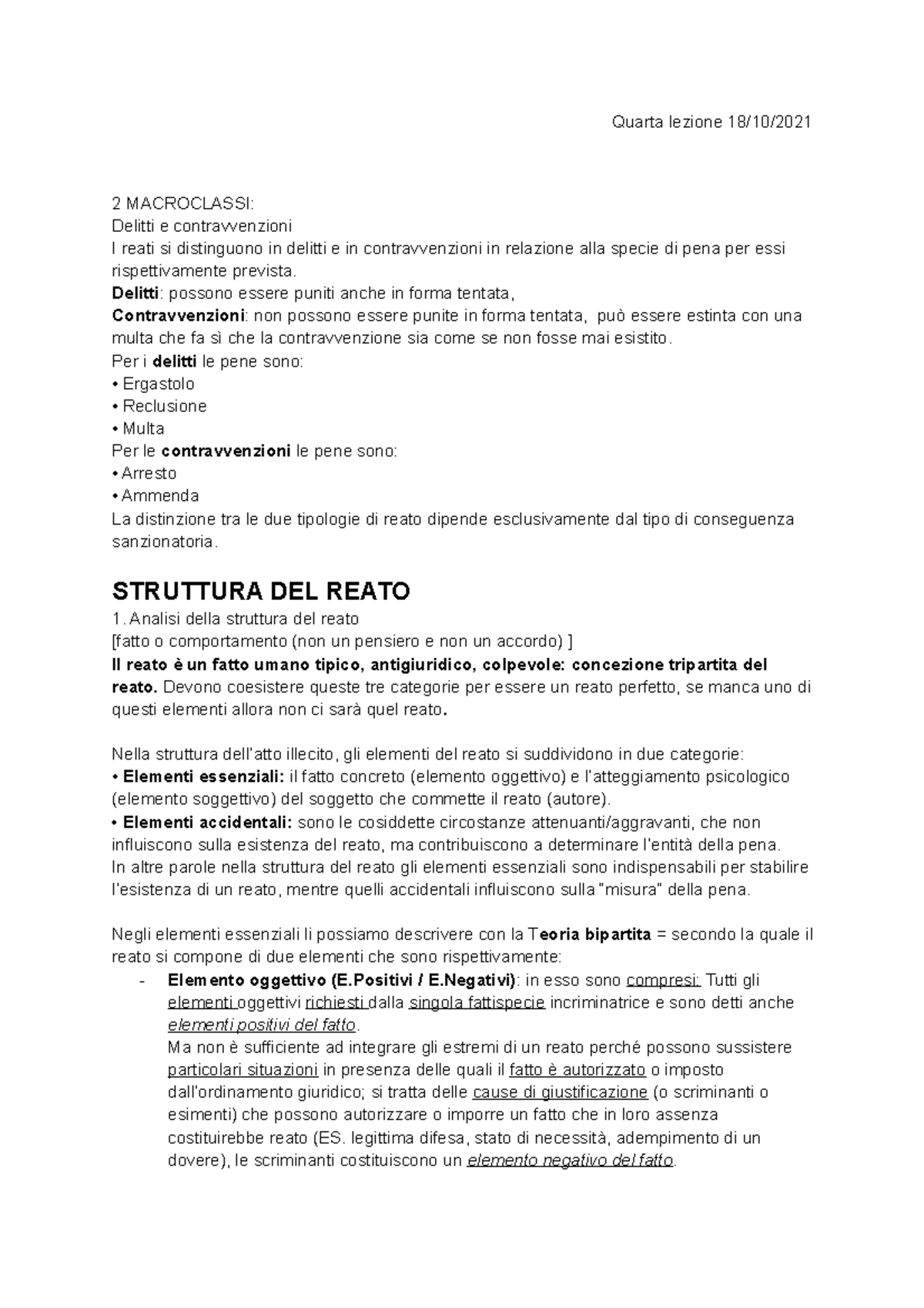 Struttura DEL Reato S. Attivo S. Passivo (1) - Quarta lezione 18/10/ 2 ...