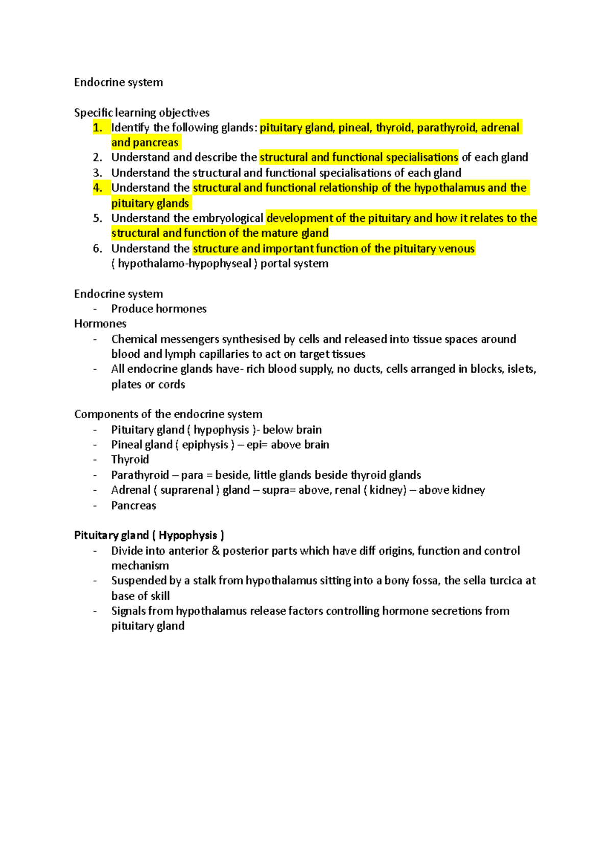 Endocrine system- draft - Endocrine system Specific learning objectives ...