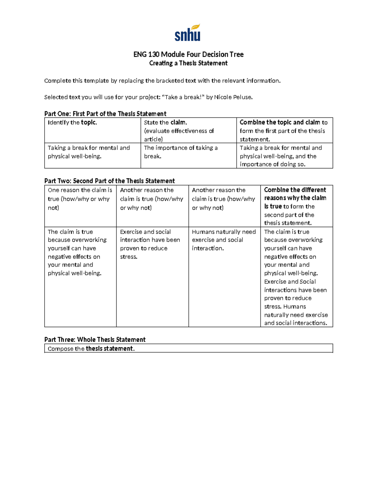 ENG 130 Module Four Decision Tree - Selected text you will use for your ...
