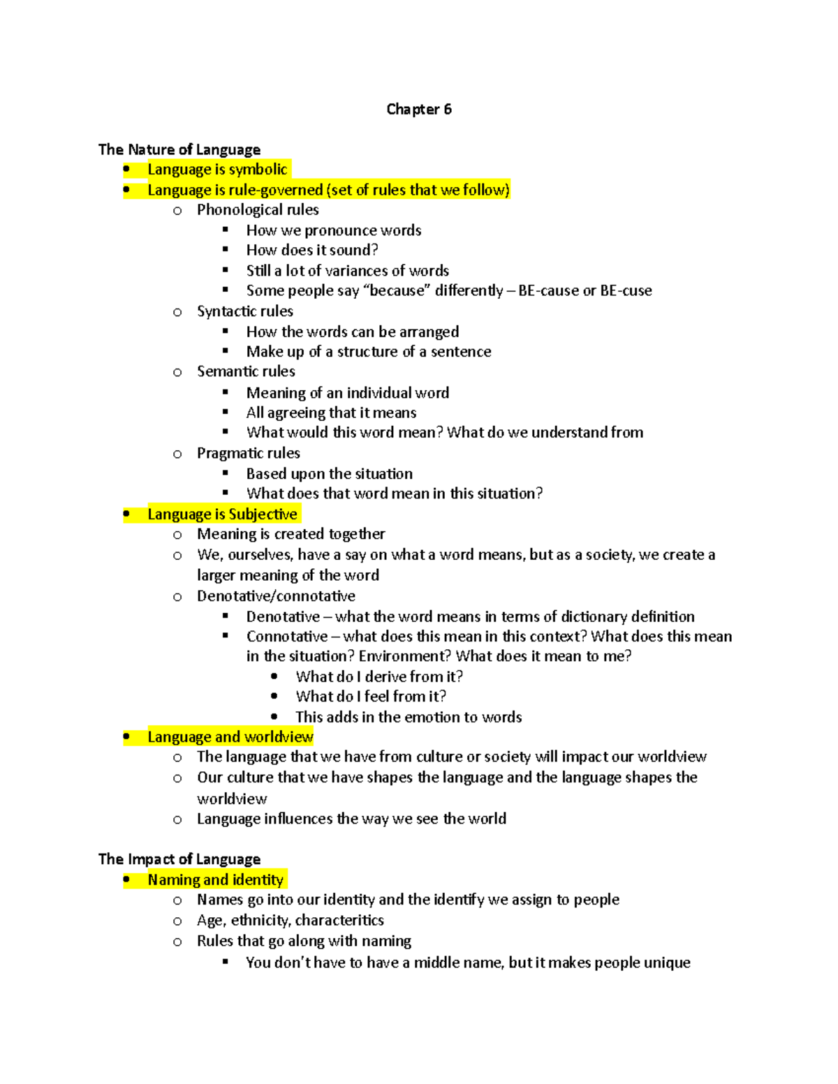 Chapter 6 - Chapter 6 The Nature of Language Language is symbolic ...