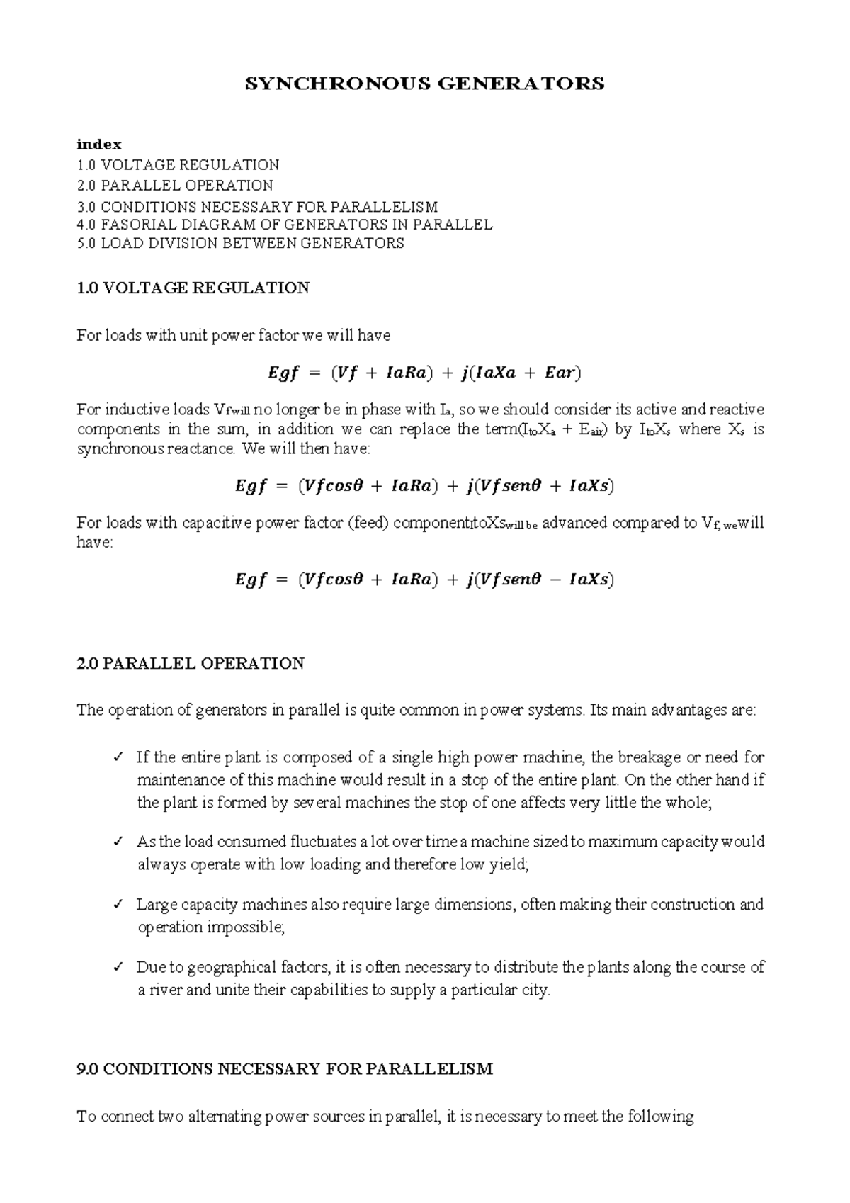Synchronous generators P1 - SYNCHRONOUS GENERATORS index 1 VOLTAGE ...